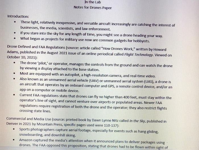 Solved In the Lab Notes for Drones Paper Introduction: These | Chegg.com