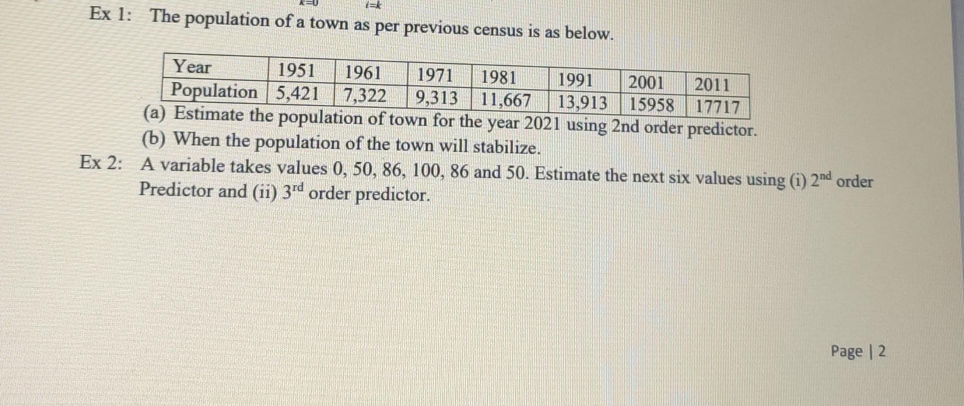 Solved Ex 1: The population of a town as per previous census | Chegg.com