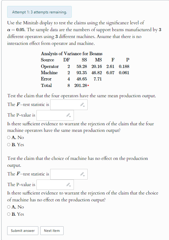 Solved Attempt 1: 3 ﻿attempts remaining.Use the Minitab | Chegg.com