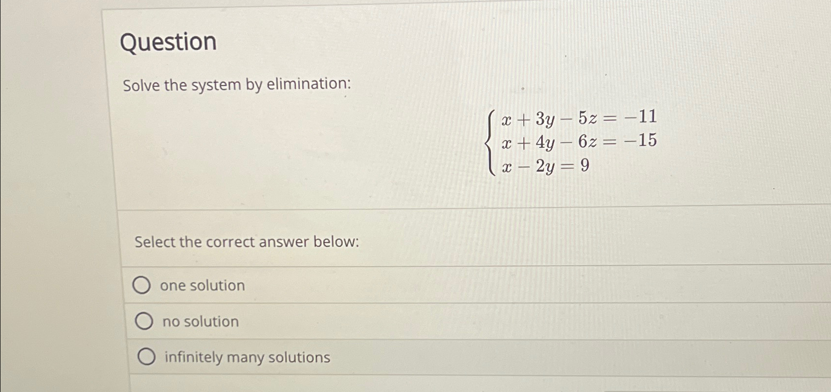 Solved QuestionSolve the system by | Chegg.com