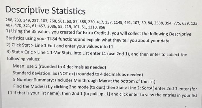 Solved Descriptive Statistics \\( | Chegg.com