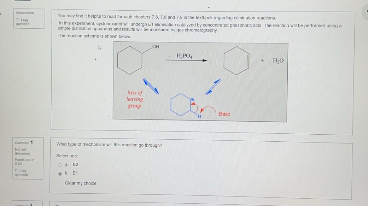 Solved In this experiment, cyclohexanol will undergo E1 | Chegg.com