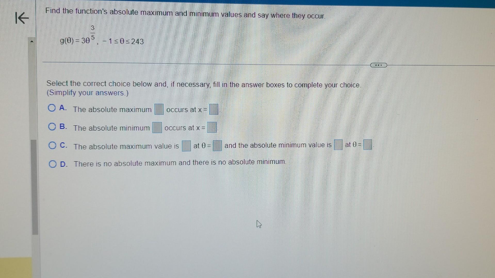 Solved Find the function's absolute maximum and minimum | Chegg.com