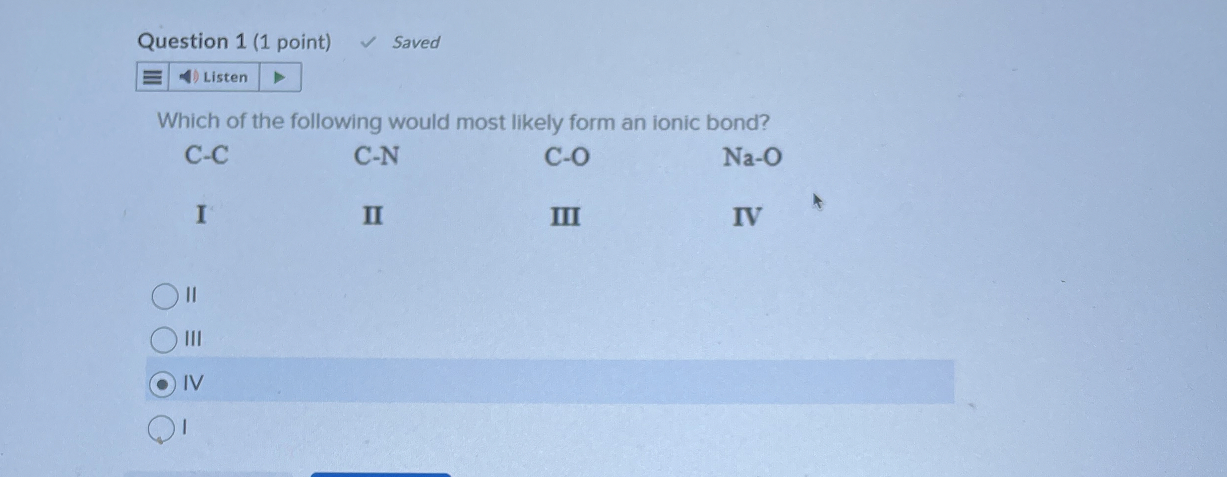 Solved Question 1 (1 ﻿point)SavedWhich of the following | Chegg.com