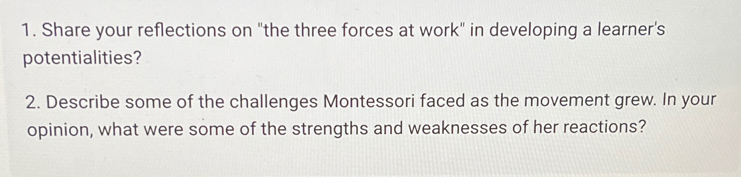 Solved Share your reflections on "the three forces at work" | Chegg.com