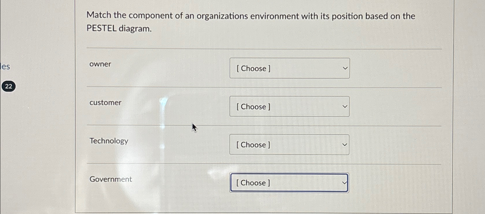 Solved Match the component of an organizations environment | Chegg.com