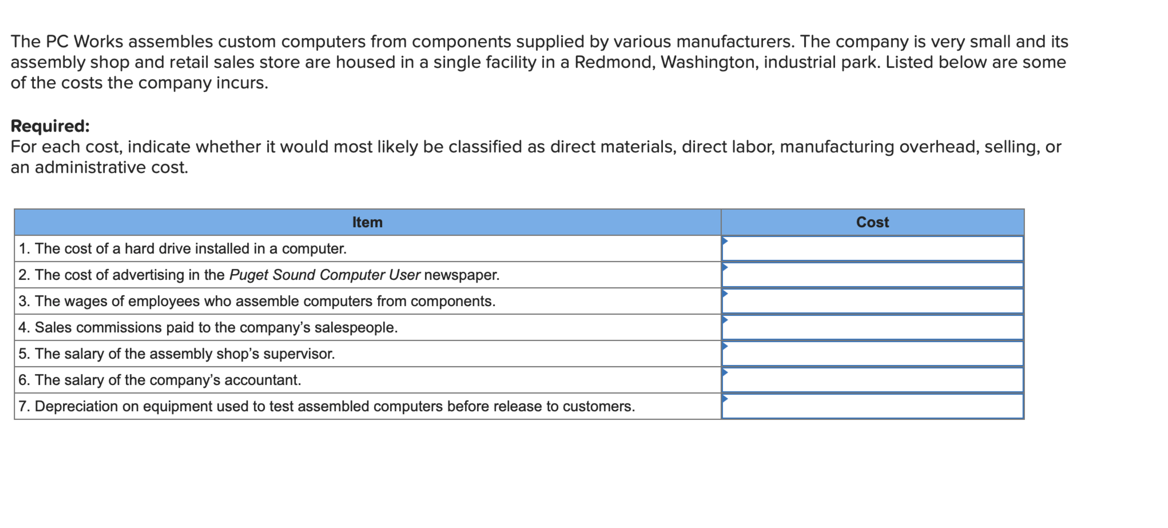 Solved The PC Works assembles custom computers from | Chegg.com