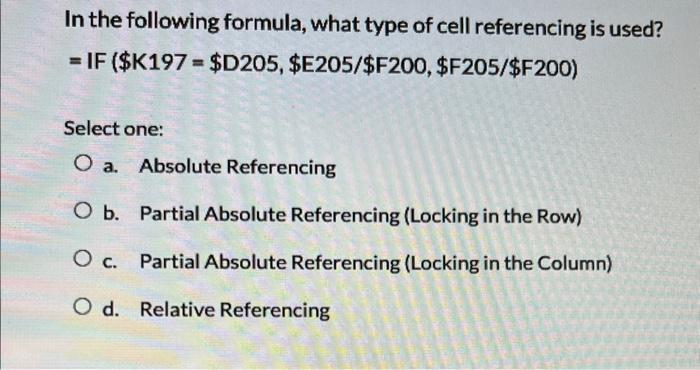 Solved In the following formula, what type of cell | Chegg.com