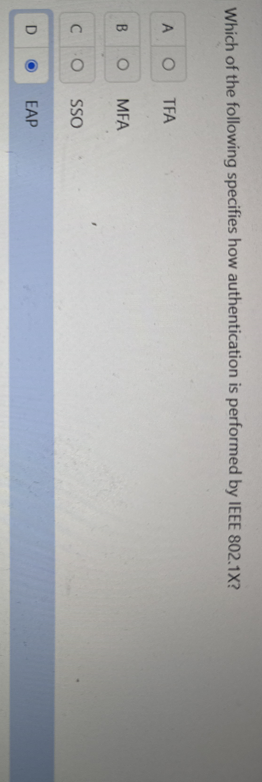 Solved Which of the following specifies how authentication | Chegg.com