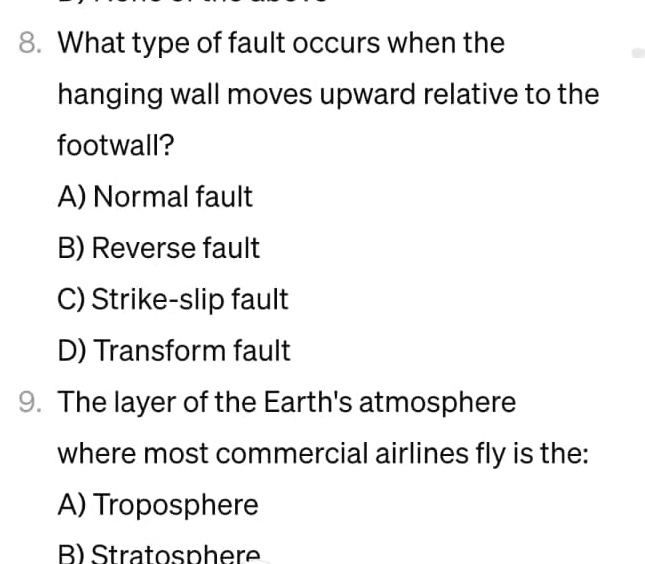 Solved Earth Science: What type of fault occurs when the | Chegg.com