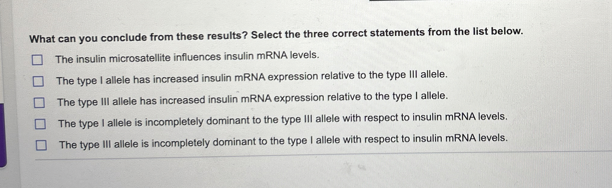 Solved What can you conclude from these results? Select the | Chegg.com
