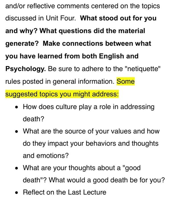 Solved and/or reflective comments centered on the topics | Chegg.com
