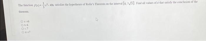 Solved The function f(x)=31x3−49x satisfies the hypotheses | Chegg.com
