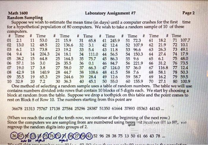 Solved Math 1600 Laboratory Assignment #7 Page 2 Random | Chegg.com