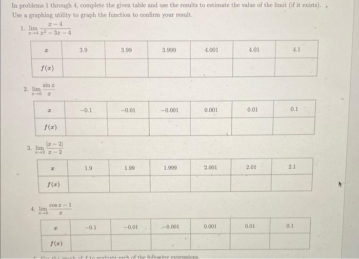 Solved In problems 1 through 4 , complete the given table | Chegg.com