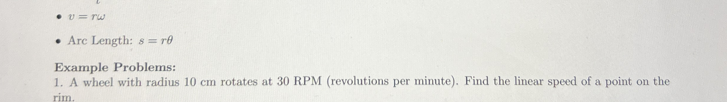 Solved A wheel with radius 10 ﻿cm rotates at 30 ﻿RPM | Chegg.com