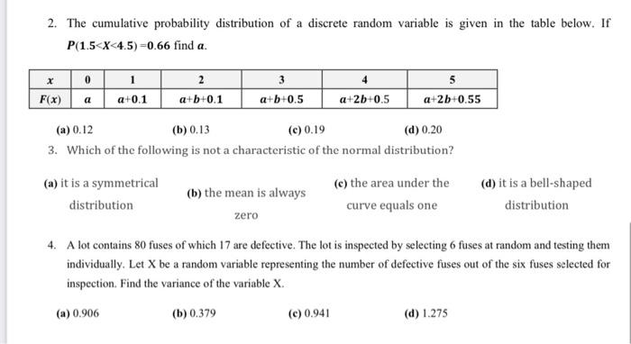 Solved 2. The cumulative probability distribution of a | Chegg.com