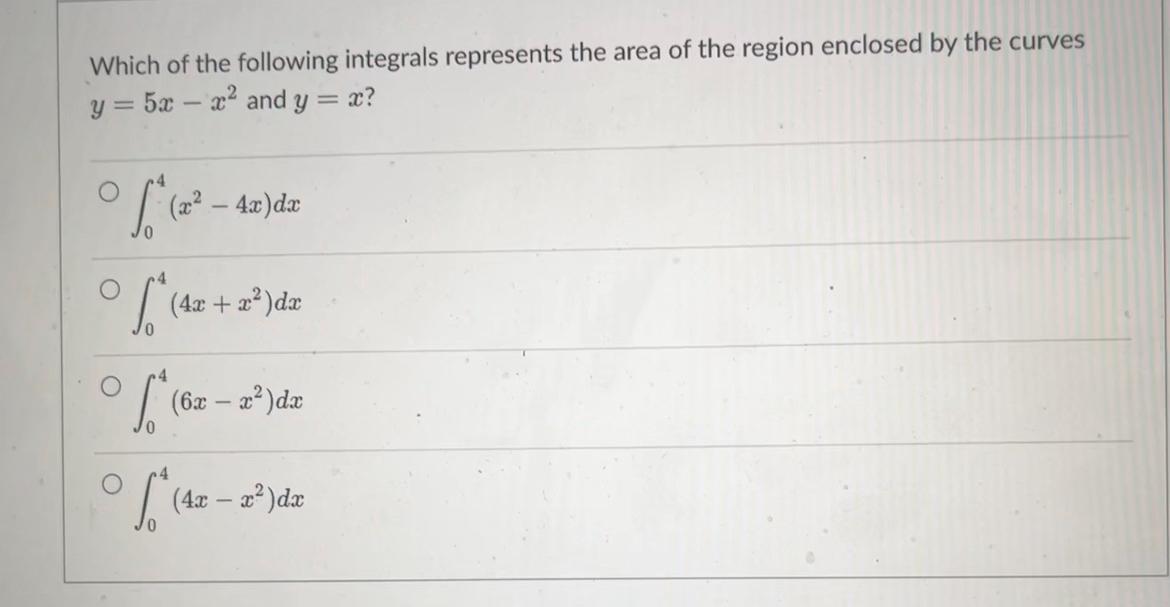 Solved Which of the following integrals represents the area | Chegg.com