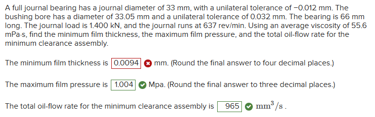 Solved A full journal bearing has a journal diameter of 33 | Chegg.com