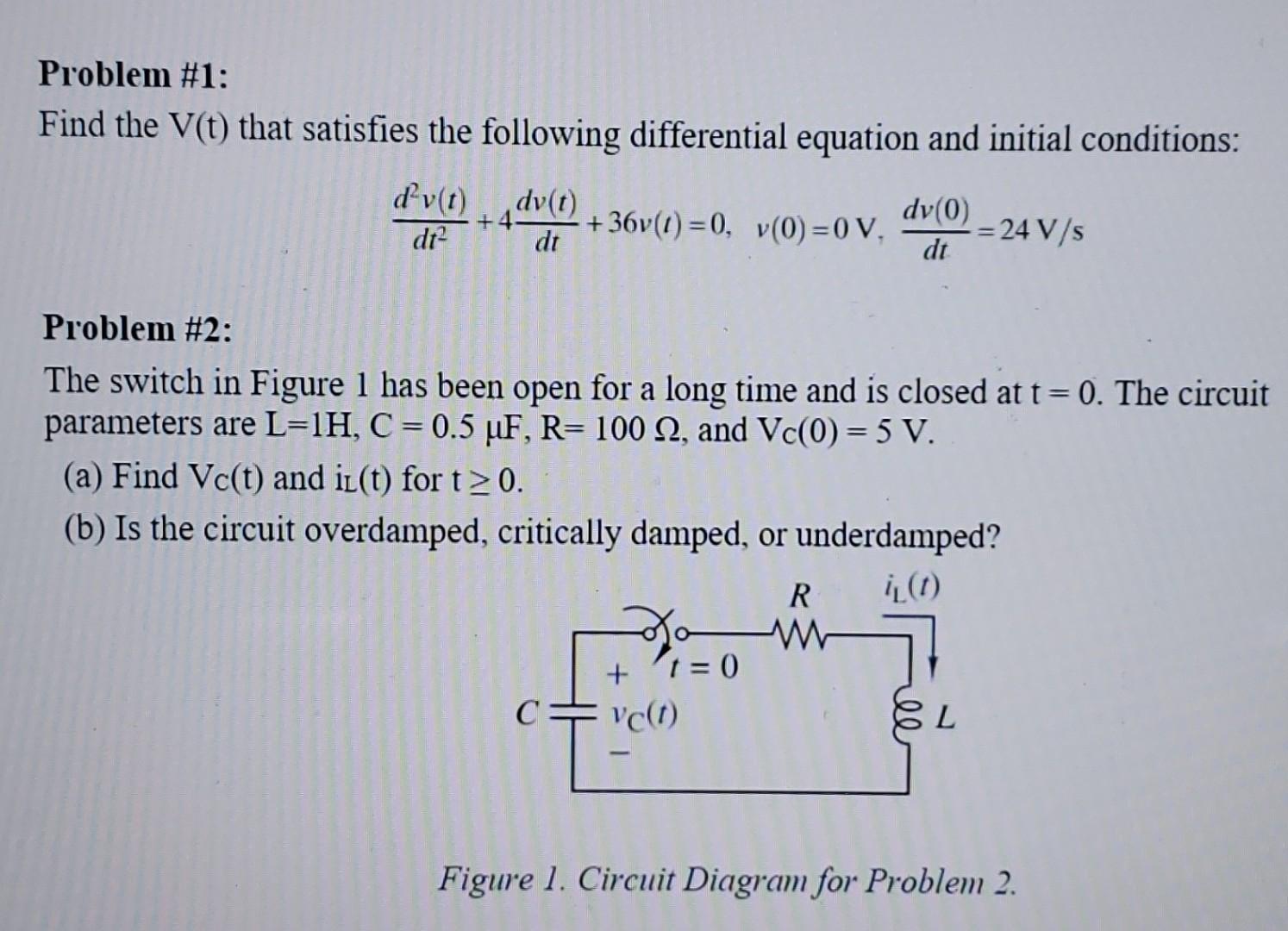 Solved Problem #1: Find the V(t) that satisfies the | Chegg.com