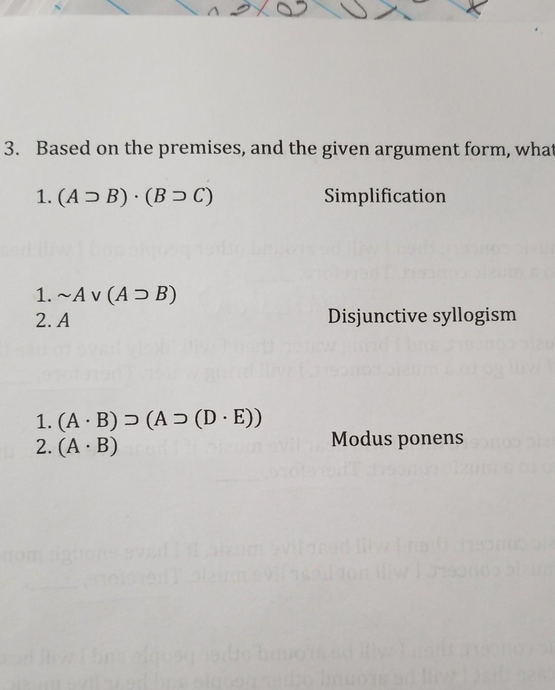 based on premises, and the given argument form, what | Chegg.com