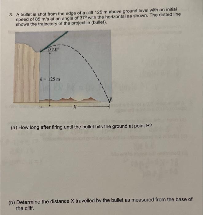 Solved A bullet is shot from the edge of a cliff 125 m above | Chegg.com