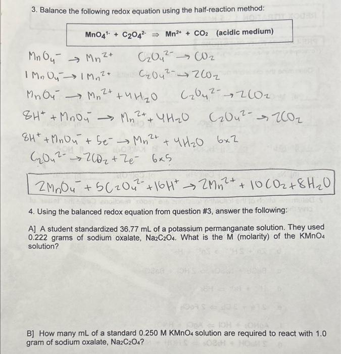 Solved 3. Balance the following redox equation using the | Chegg.com