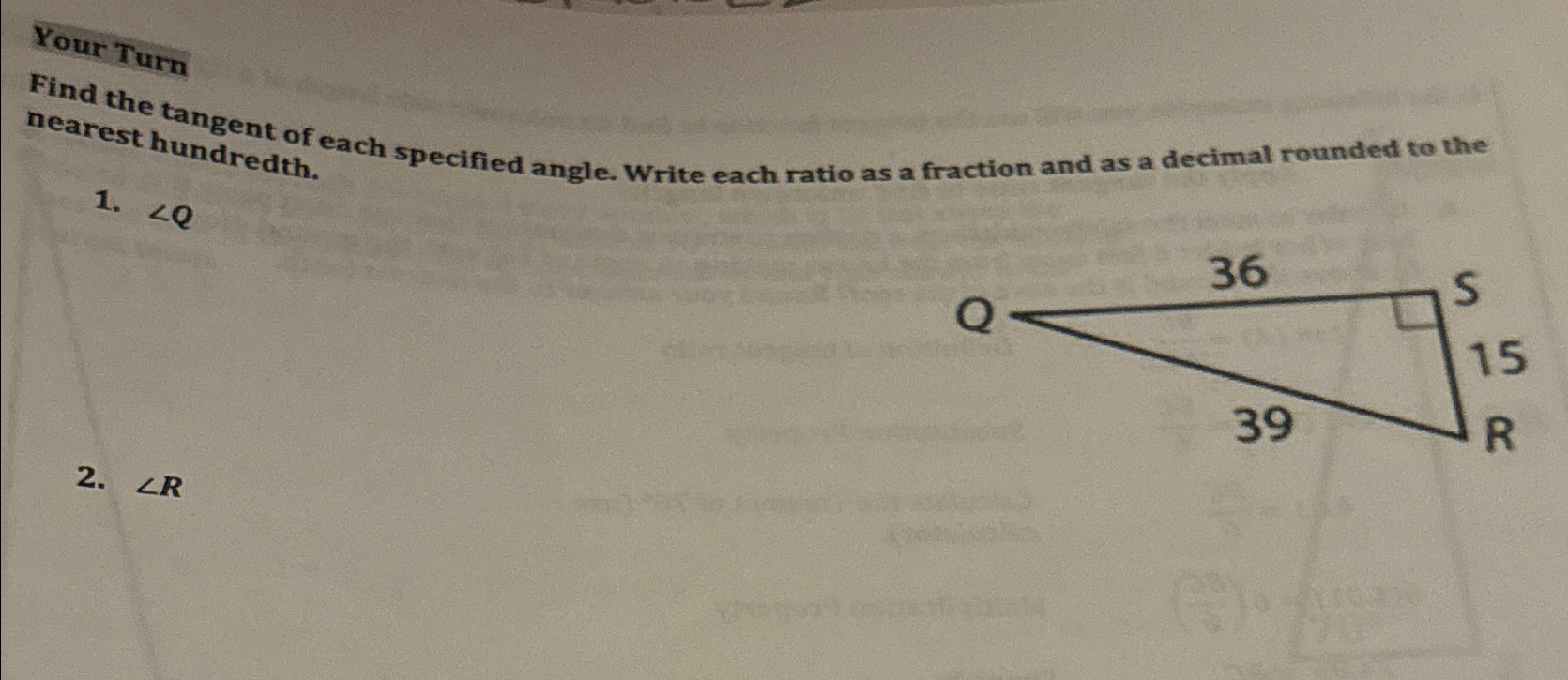 Solved Your TurnFind the tangent of each specified angle. | Chegg.com