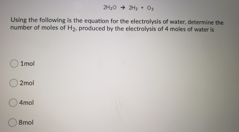 Solved 2H20 → 2H2 + O2 Using the following is the equation | Chegg.com