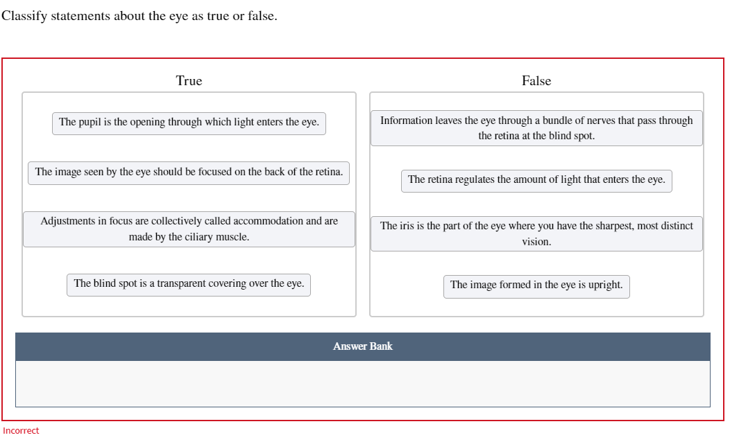 Solved Classify statements about the eye as true or | Chegg.com