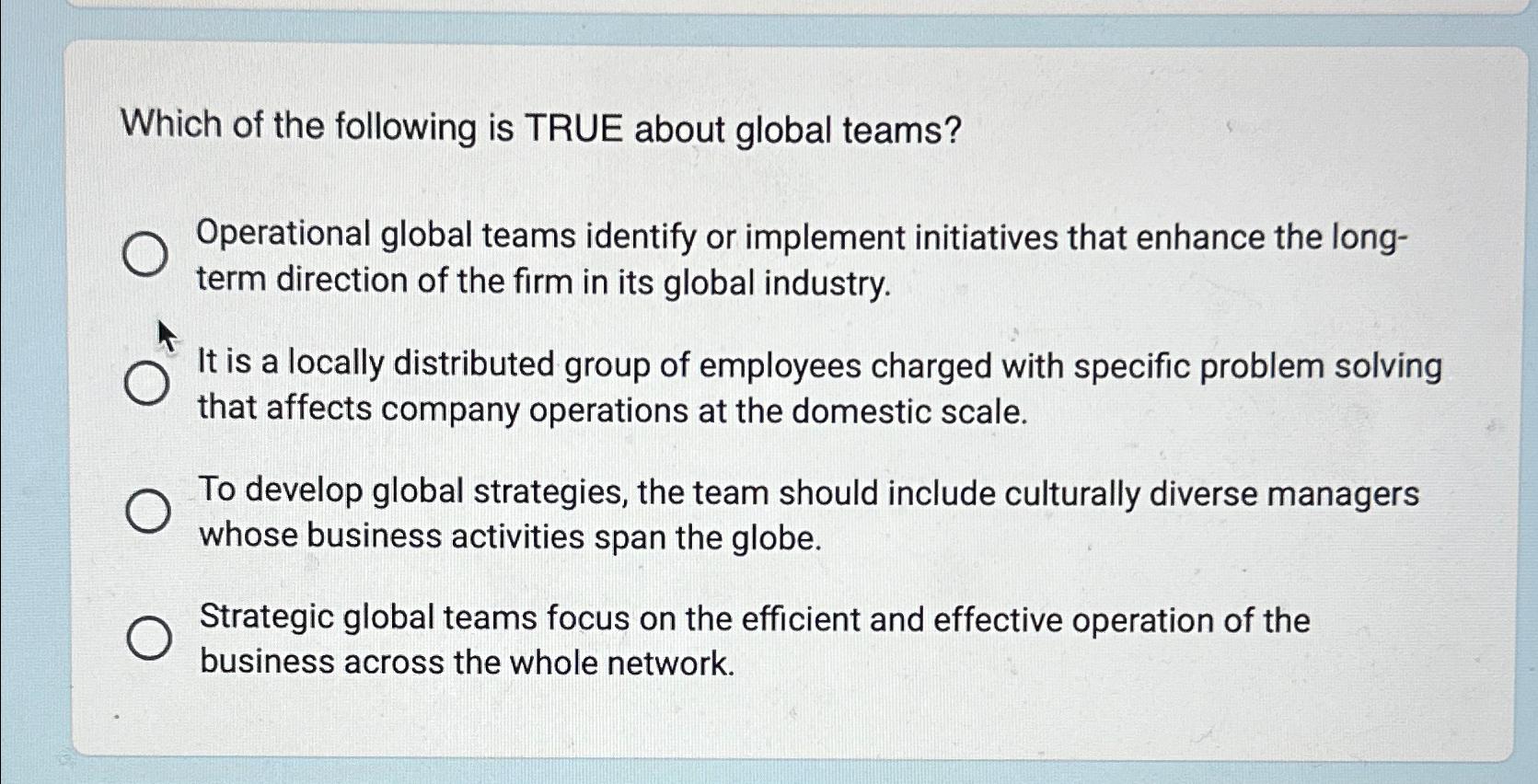 Solved Which of the following is TRUE about global | Chegg.com