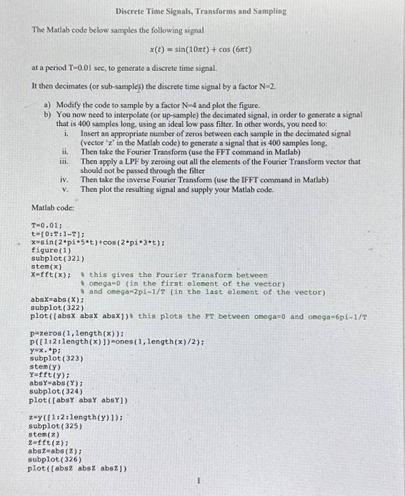 Solved Discrete Time Signals, Transforms and Sampling The | Chegg.com