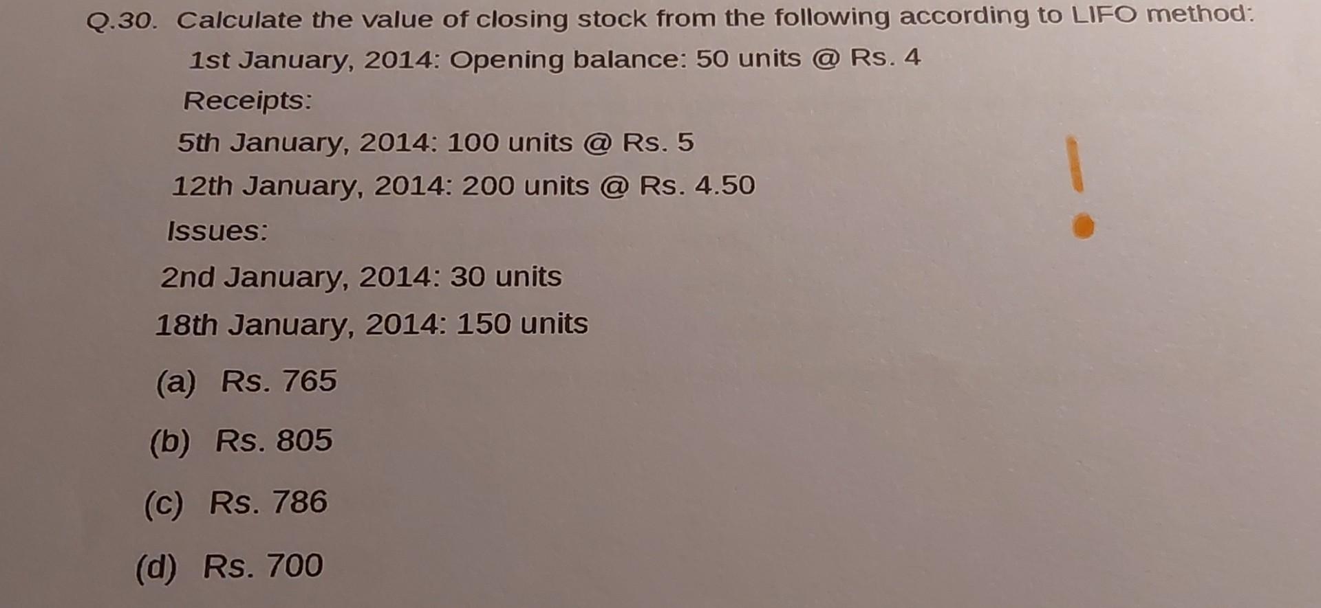 Solved Q.30. Calculate the value of closing stock from the | Chegg.com