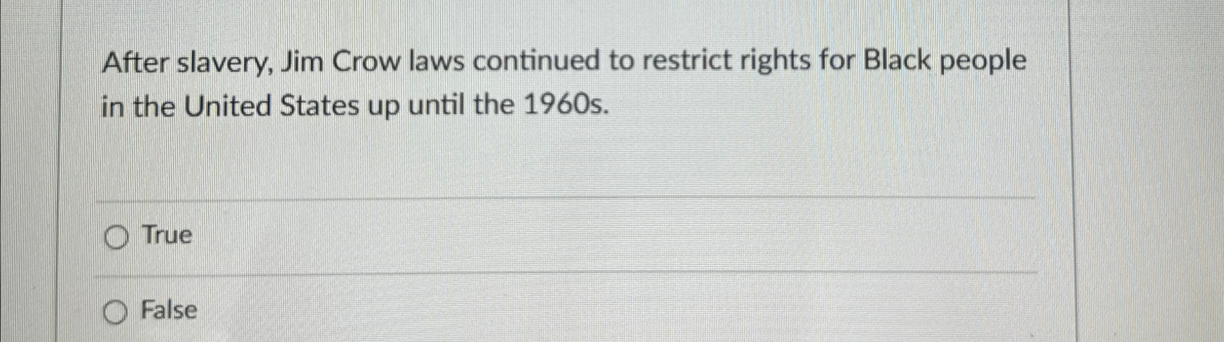 Solved After slavery, Jim Crow laws continued to restrict | Chegg.com