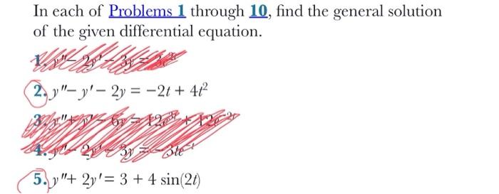 Solved In each of Problems 1 through 10, find the general | Chegg.com