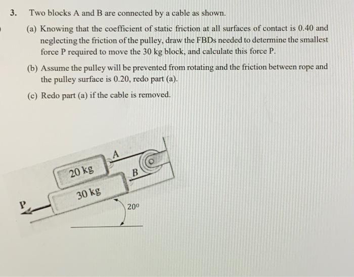 Solved Two blocks A and B are connected by a cable as shown. | Chegg.com