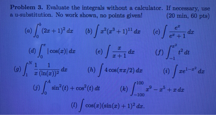 Solved Problem 3. Evaluate the integrals without a | Chegg.com