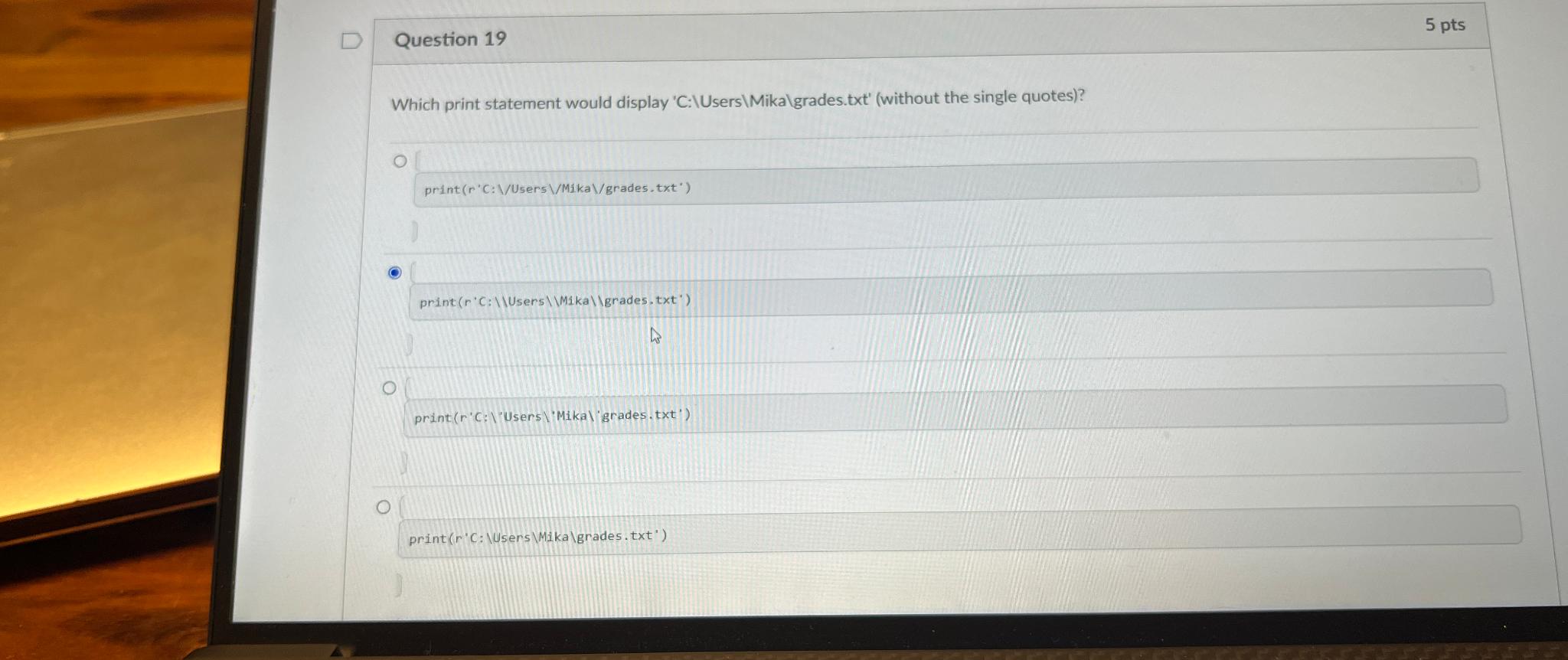 Solved Question 195ptsWhich print statement would display | Chegg.com