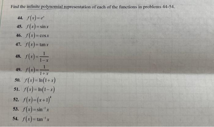 Find the infinite polynomial representation of each | Chegg.com