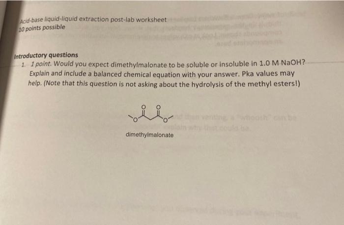 Solved Acid-base liquid-liquid extraction post-lab worksheet | Chegg.com