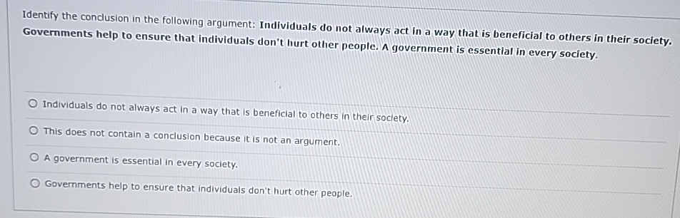 Solved Identify the conclusion in the following argument: | Chegg.com