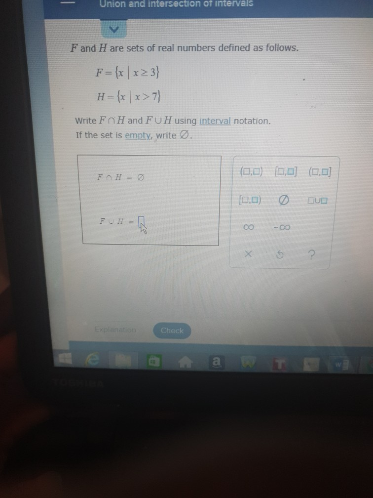 Solved Union and intersection of intervals F and H are sets | Chegg.com