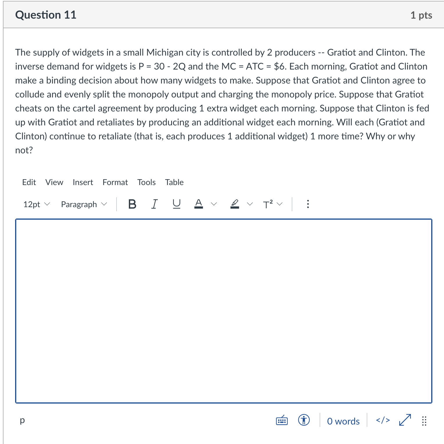Solved Question 11The supply of widgets in a small Michigan | Chegg.com