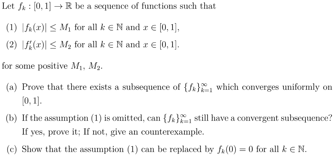 Solved Let fk:[0,1]→R ﻿be a sequence of functions such | Chegg.com