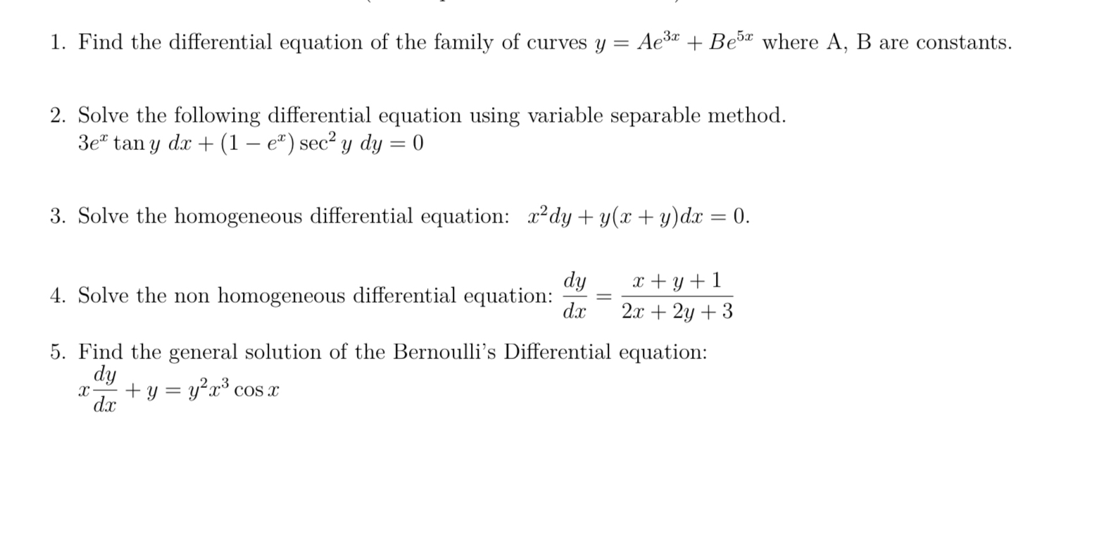Solved Find the differential equation of the family of | Chegg.com
