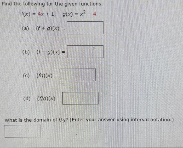 Solved Find The Following For The Given Functions