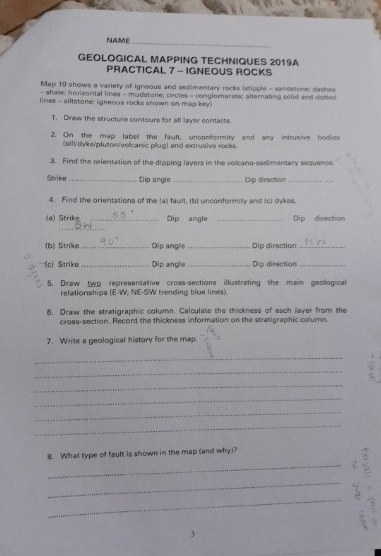 Solved NAMEGEOLOGICAL MAPPING TECHNIQUES 2019A PRACTICAL 7 - | Chegg.com