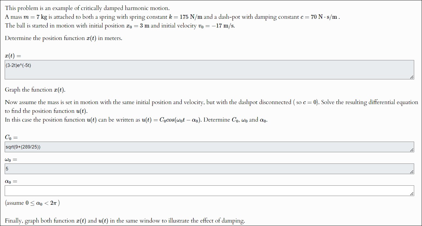 Solved This problem is an example of critically damped | Chegg.com
