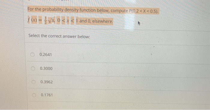 Solved For the probability density function below, compute | Chegg.com