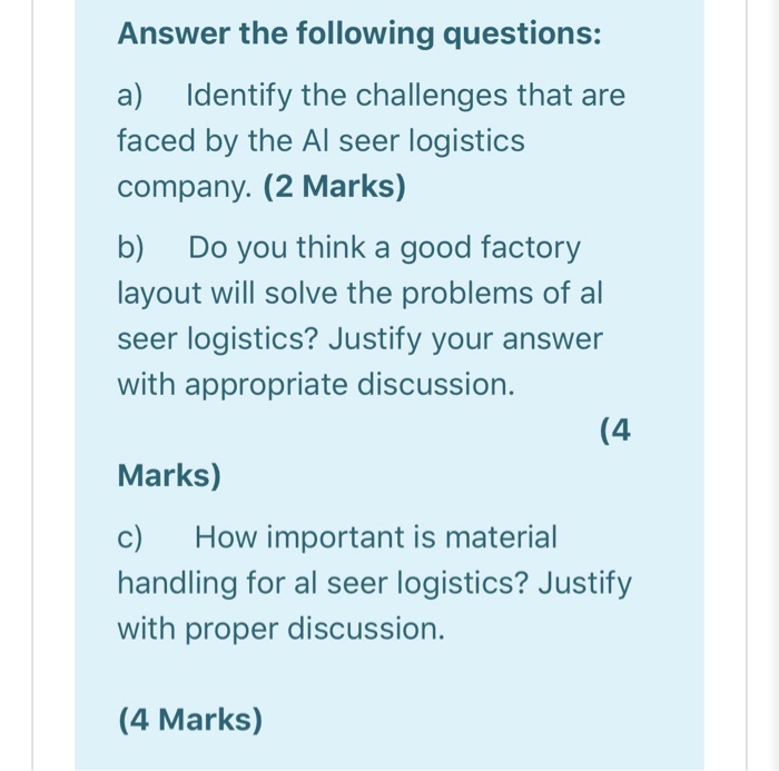 Solved B2. The Al seer Logistics Company located in Barka. | Chegg.com